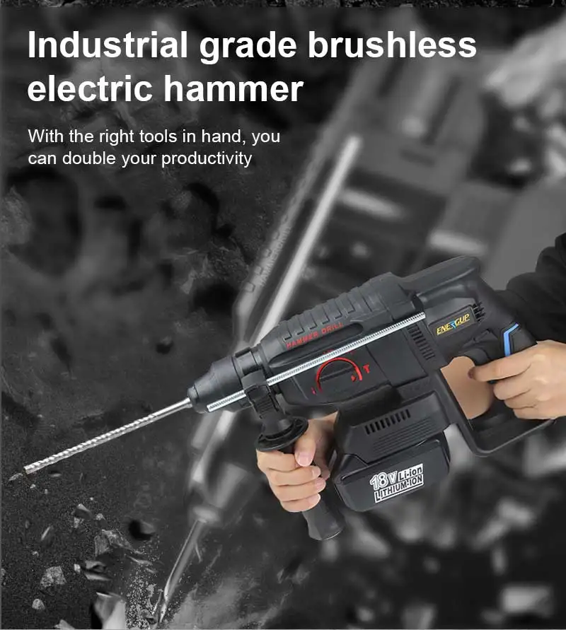 18V Heavy Duty Brushless Electric Hammer Drill 1 Inch SDS-Plus 5kg Rock ...