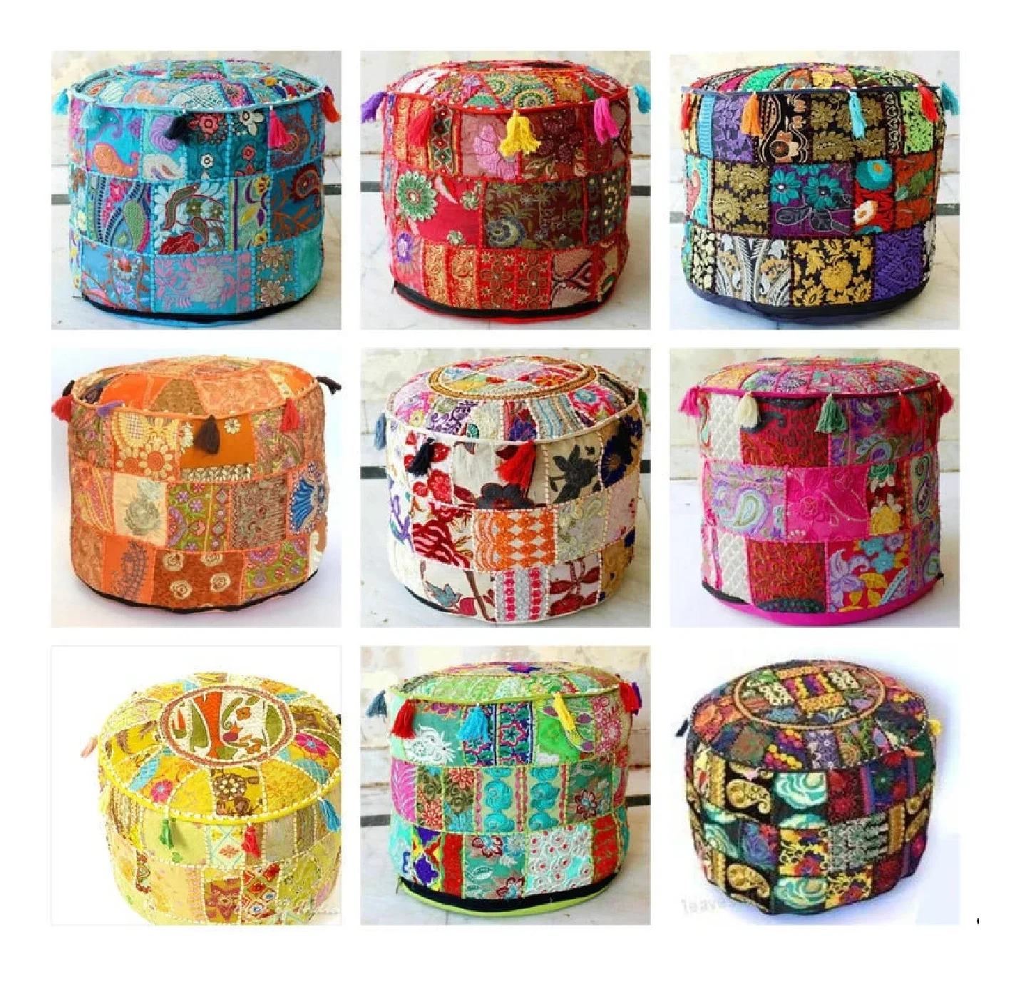Wholesale Handmade Patchwork Pouf Cover Indian Throw Cotton Ottoman ...