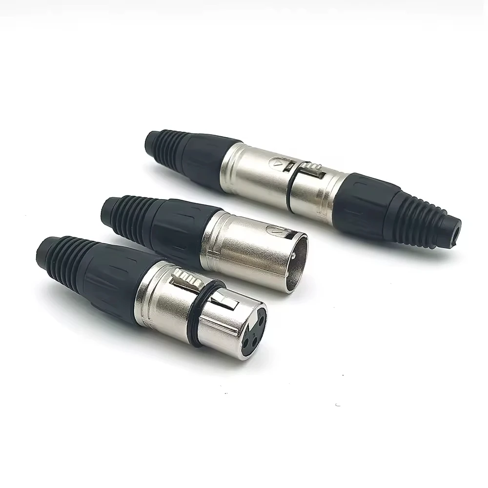 XLR 3 Pin Male + Female Audio Adapter Black Microphone Connector KTV ...