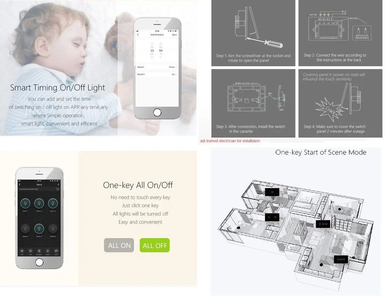 Ifitech Smart Live Automation Touch Switch 8 Gang Wall Switch,Tempered ...