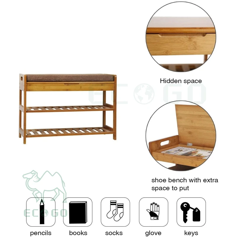 Wooden Shoe Rack Bench Bamboo Shoe Rack Storage Organizer 3-tier With ...