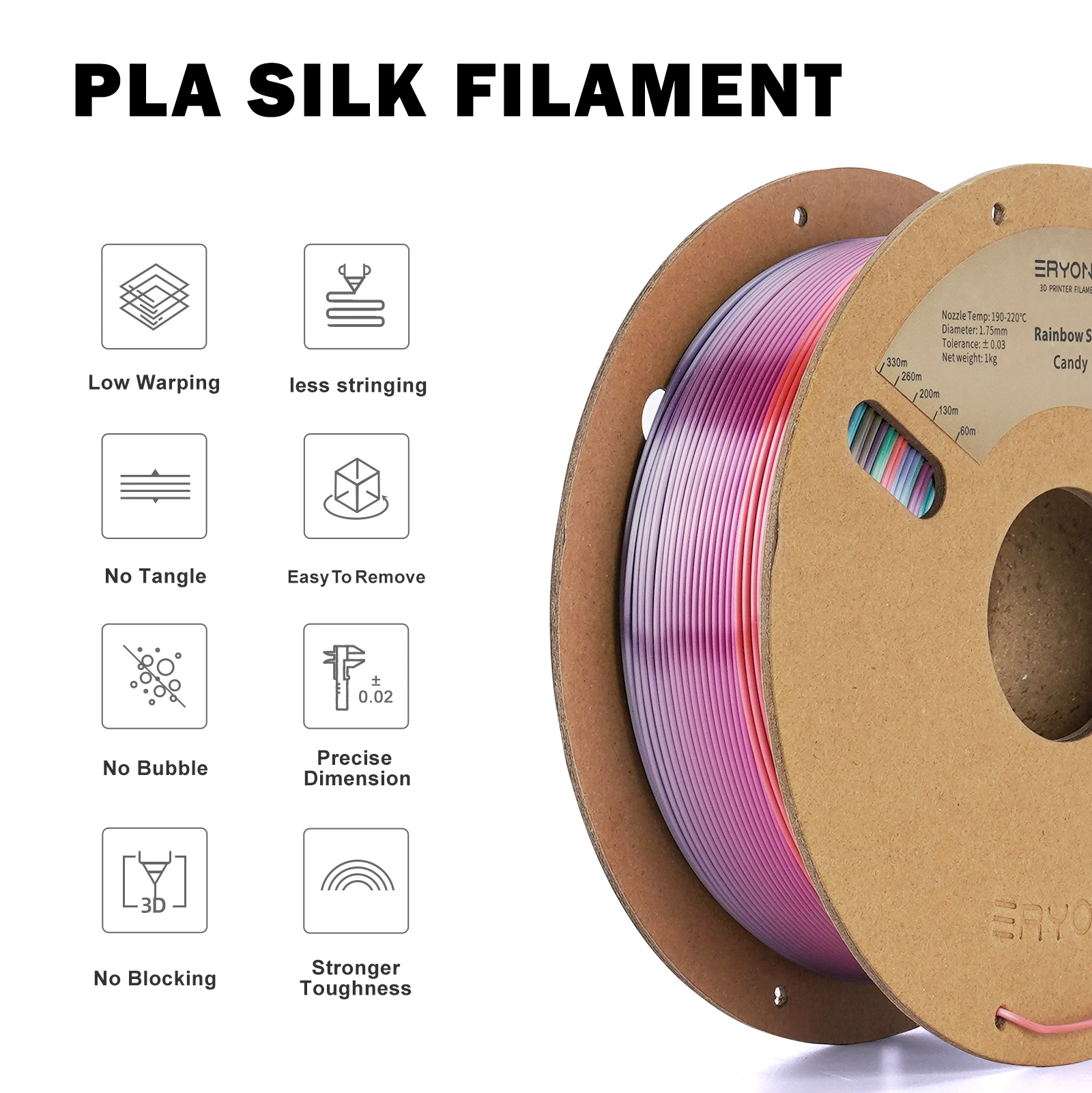 ERYONE Candy Rainbow PLA - Multi-Color Filament for 3D Printing