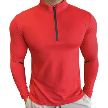 Men Long Sleeve Gym Fitness Zip Up Compression Outdoor Shirt - Buy Men ...