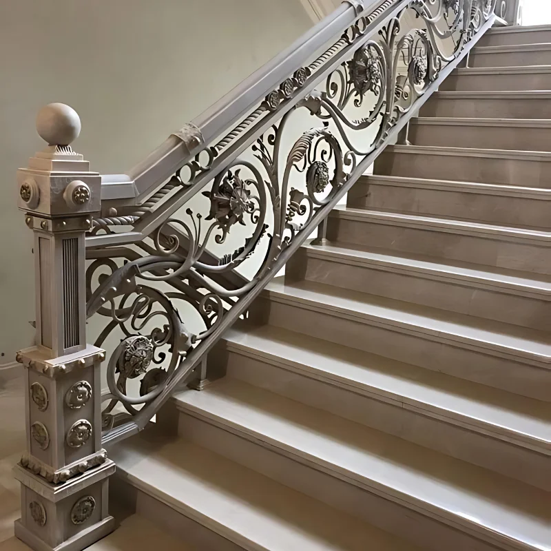 Heavy duty wrought iron stair railing with hand forged details modern ...