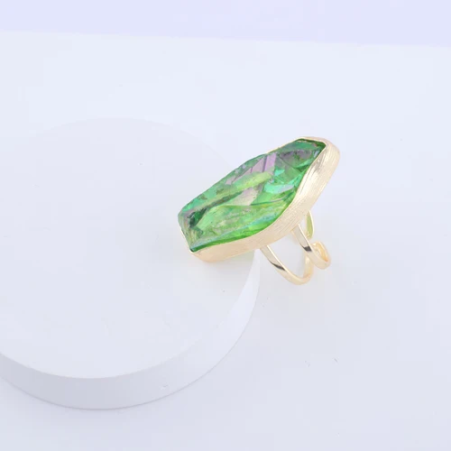Sparkling Genuine Green Aura Quartz Texture Finish Collate Setting Ring ...