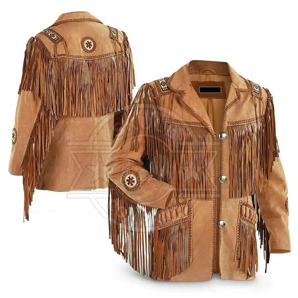 Mens Traditional Western Genuine Leather Jacket Cowboy Coat With Fringe ...