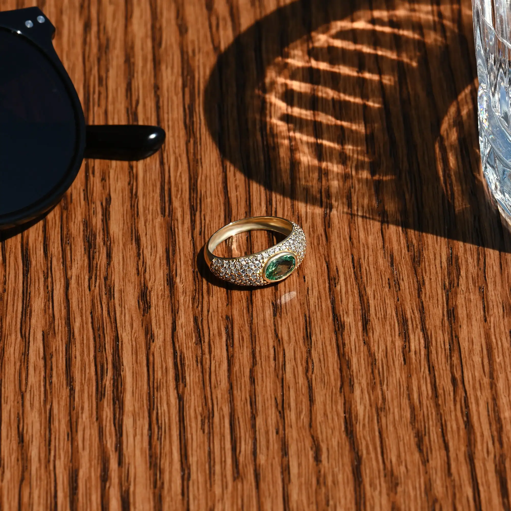 14k Solid Gold Chunky Dome Bezel Green Paraiba Tourmaline Gemstone ...