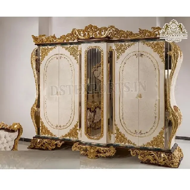Italian Baroque Design Bedroom Furniture Wardrobe Classic Gold Leaf ...