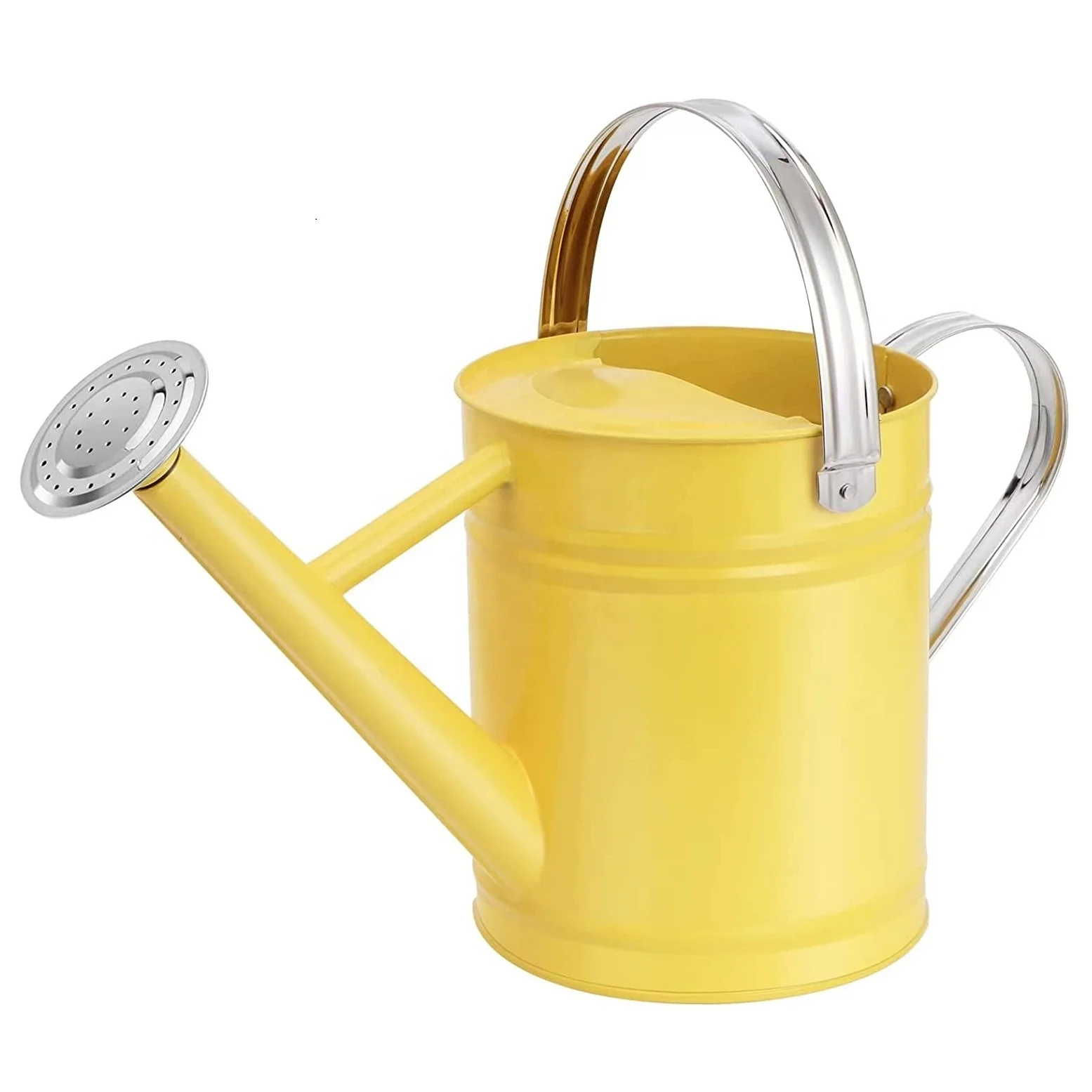 Decorative Water Can Yellow Color Metal Garden Watering Can With Silver ...
