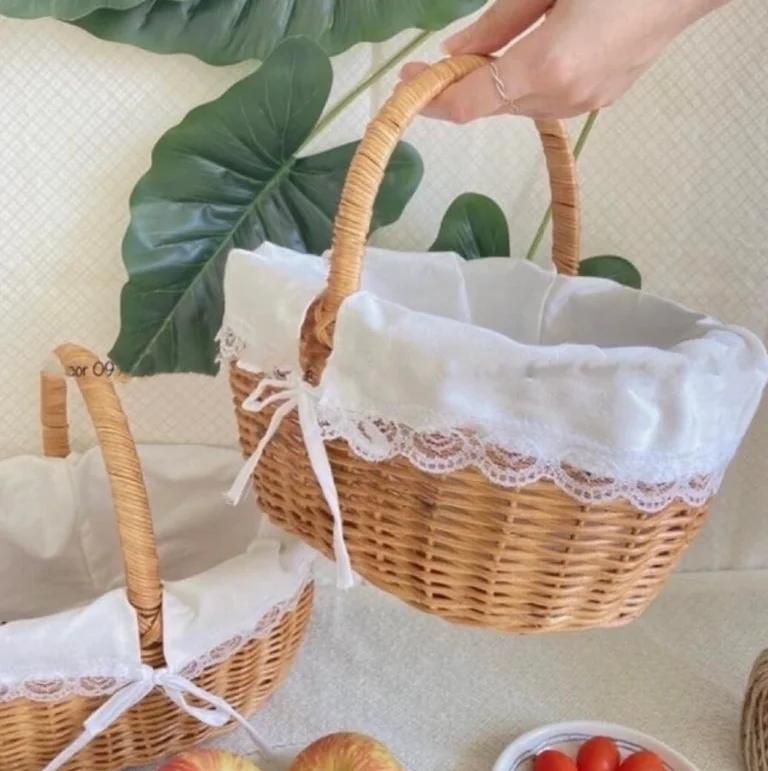 Bamboo Rattan Wicker Handicraft - Picnic Basket With Lids Cover On 5kgs ...