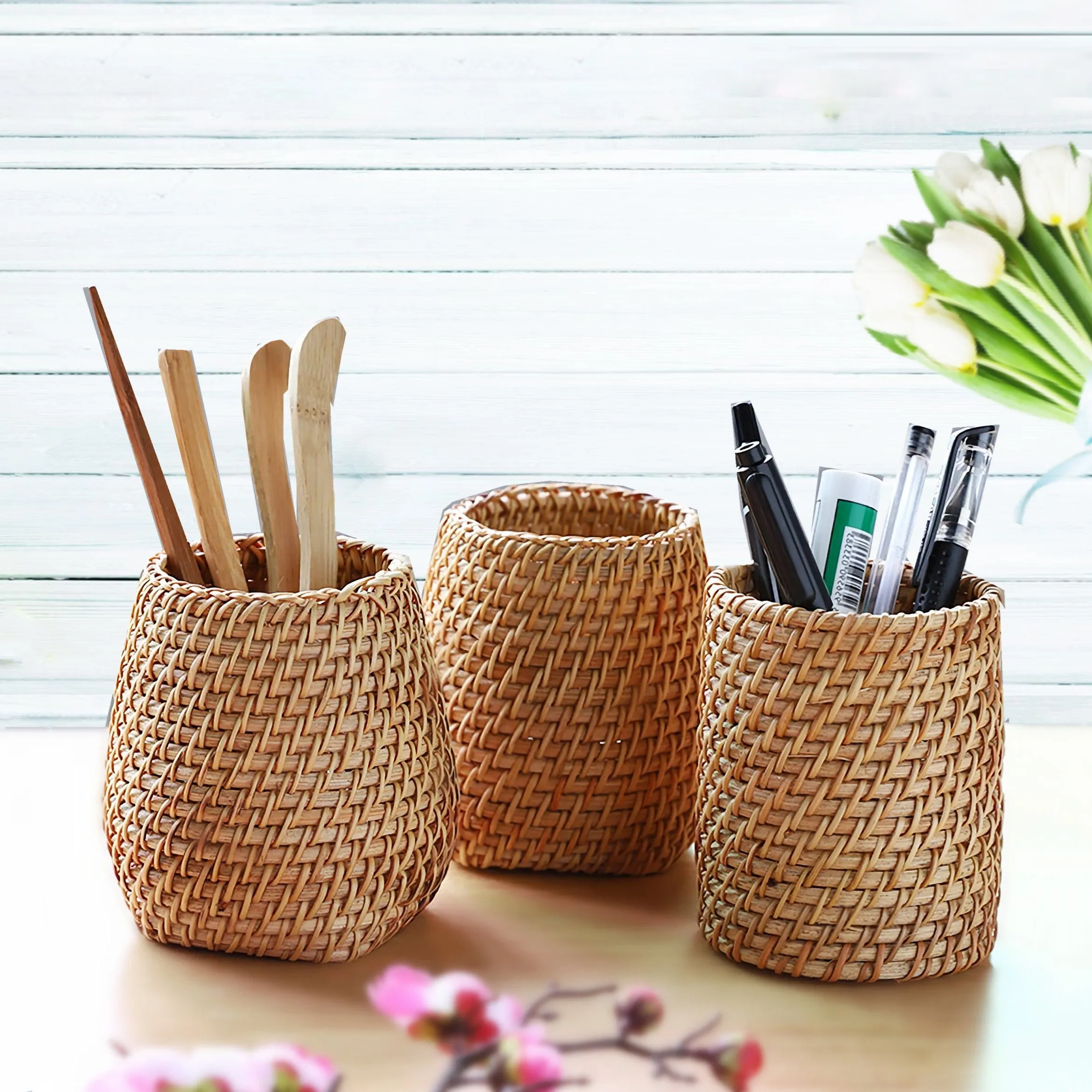 Luxury Pen Box Holder for Office Desk Hot Sale High Quality Rattan ...
