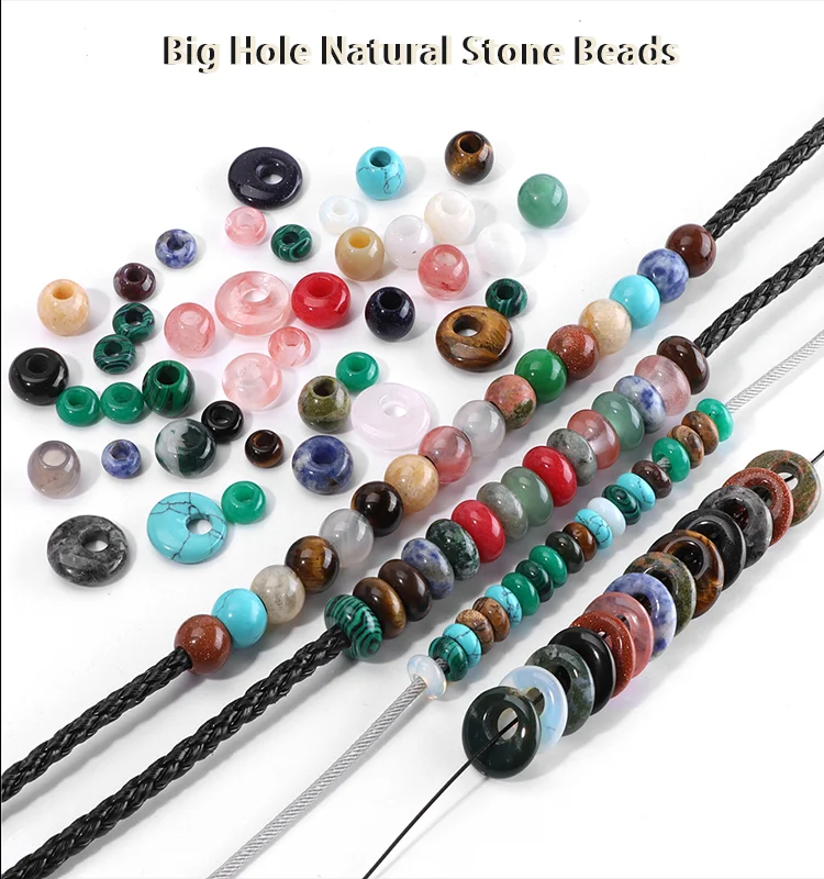 Diy 10mm 14mm Natural Big Hole Beads Amethyst Jade Lapis Rhodonite Carnelian Large Hole Gemstone ...