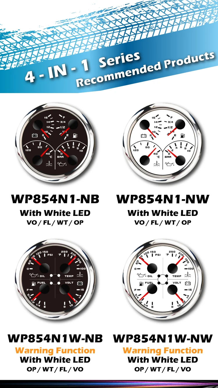 85mm 4 in 1 Warning Function Black Oil Pressure Fuel Level Meter ...