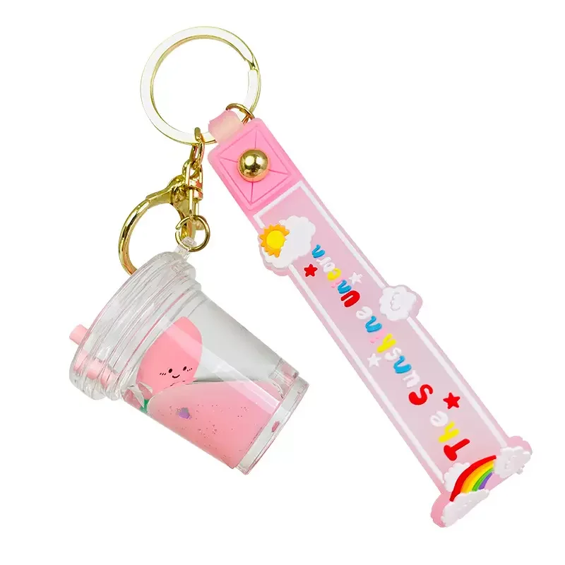 Wholesale Cartoon Cute Acrylic Bubble Tea Keychains Cat Cup Bottle Key ...