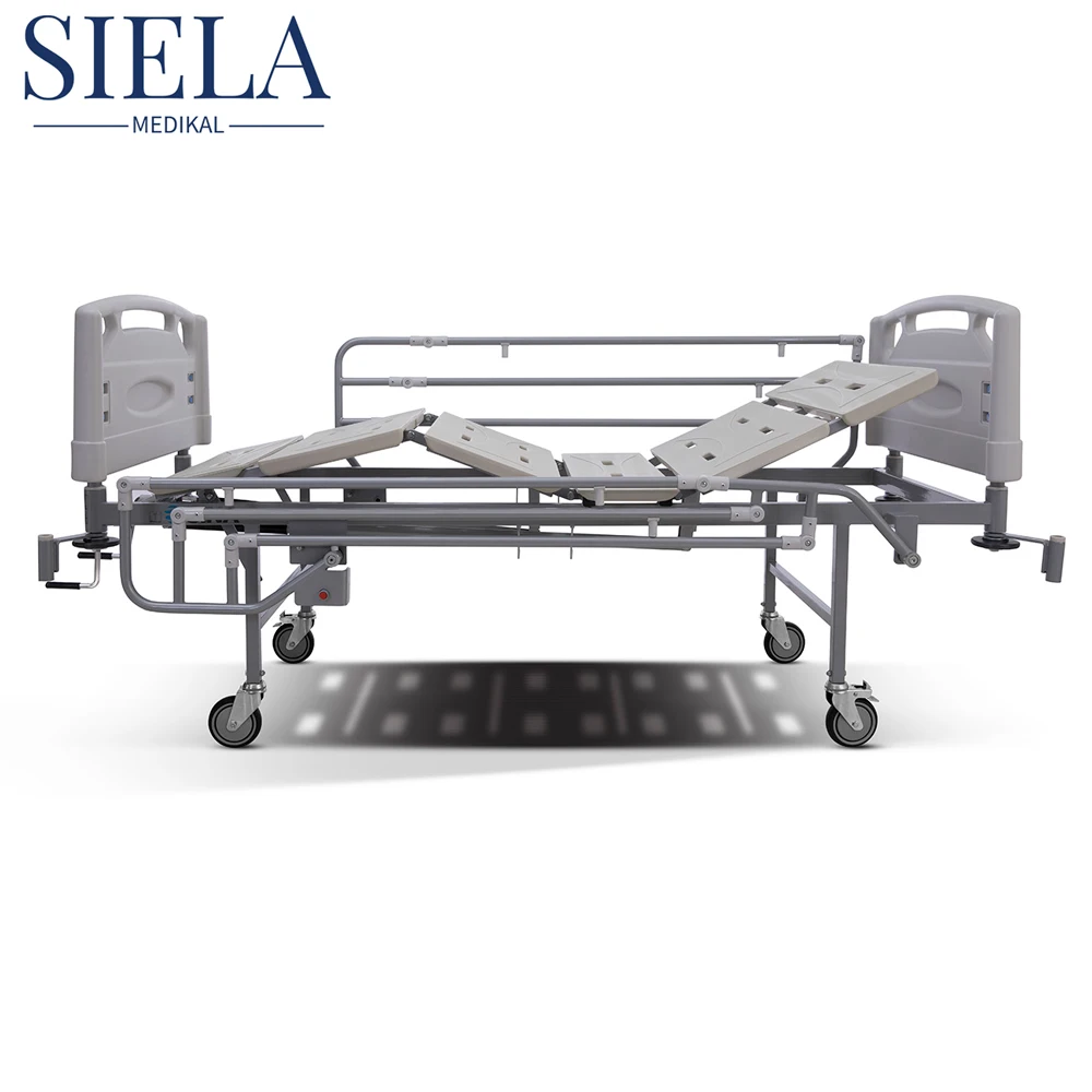 Cheap And Mechanical Hospital Bed With Two Cranks And Folding Side Rail ...