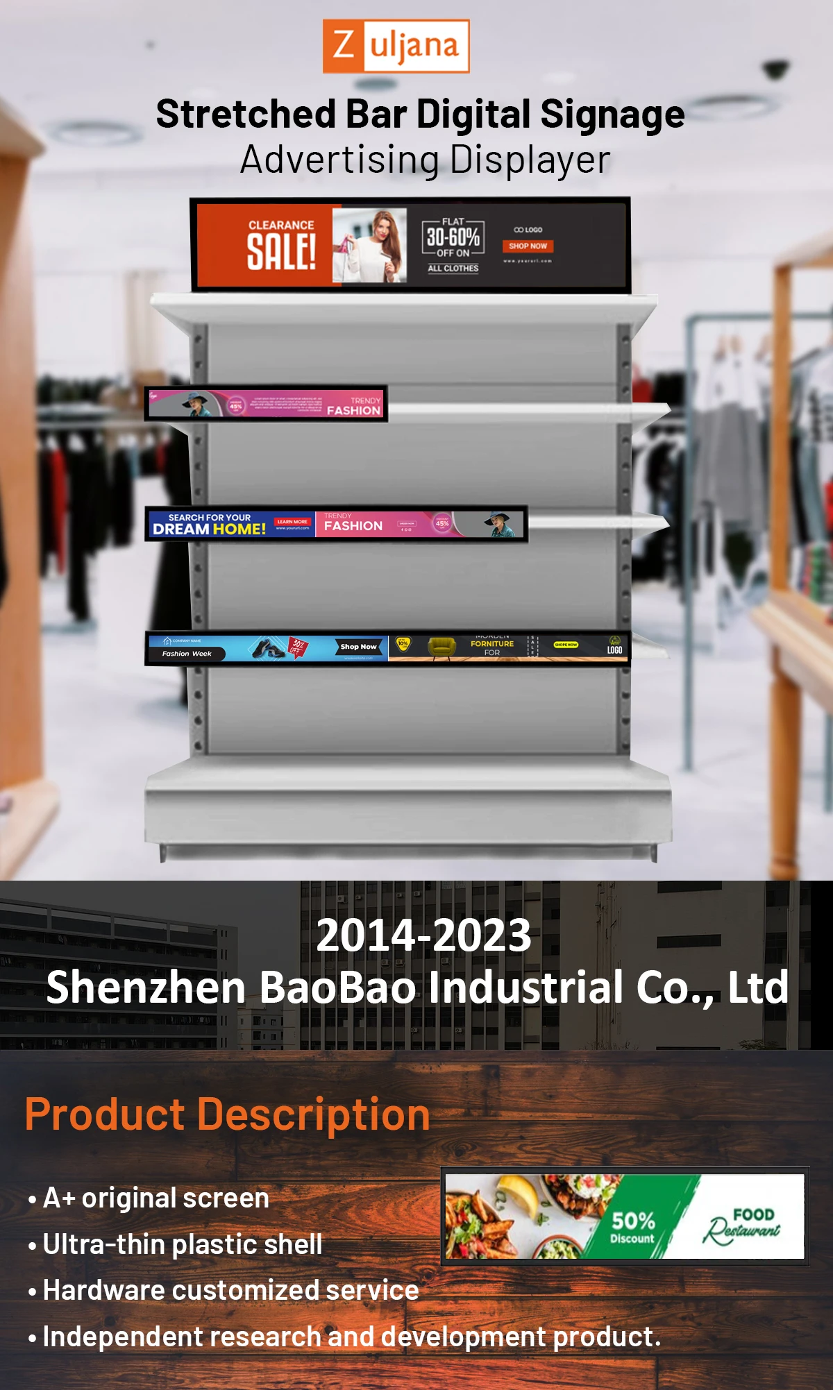 Modernn Shelf Edge Display 24" Ultra Lcd Wall Mount Stretched Bar Type ...