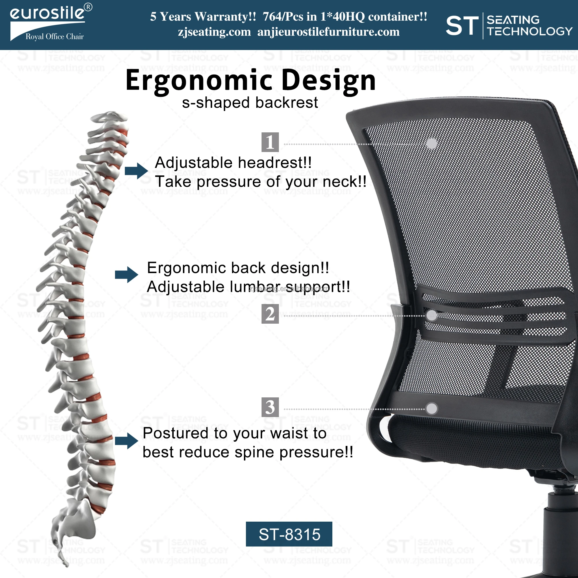Eurostile Ergonomic Mid Back Breathable Mesh Swivel Adjustable Height ...