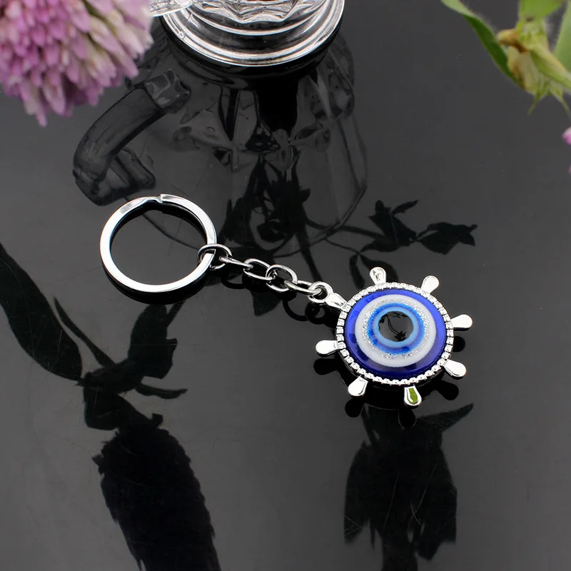 HOT Fashion Turkish Lucky Glass Blue Eye Keychain Personality Round Eye ...
