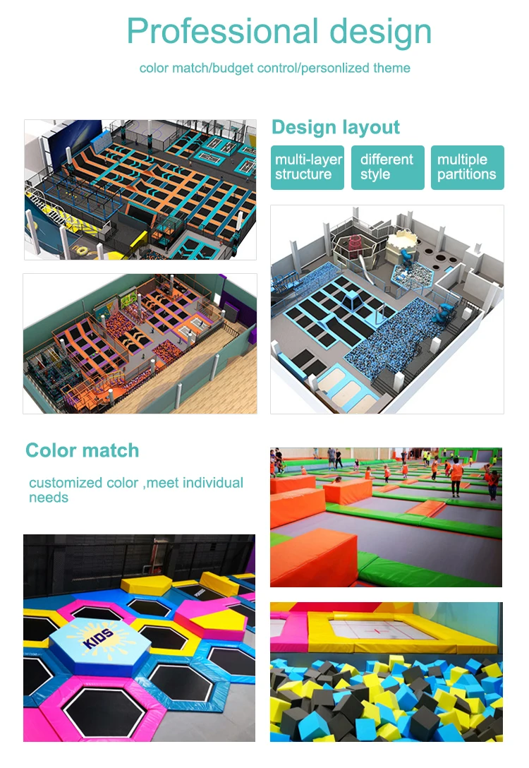 Large Indoor Multi-sport Trampoline Park with Climbing Wall, Flying Slide, Ninja Expansion, Foam ...