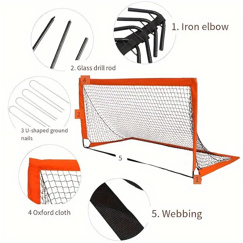 Soccer Goal Collapsible Portable Fiberglass Pole Square Kids Soccer ...