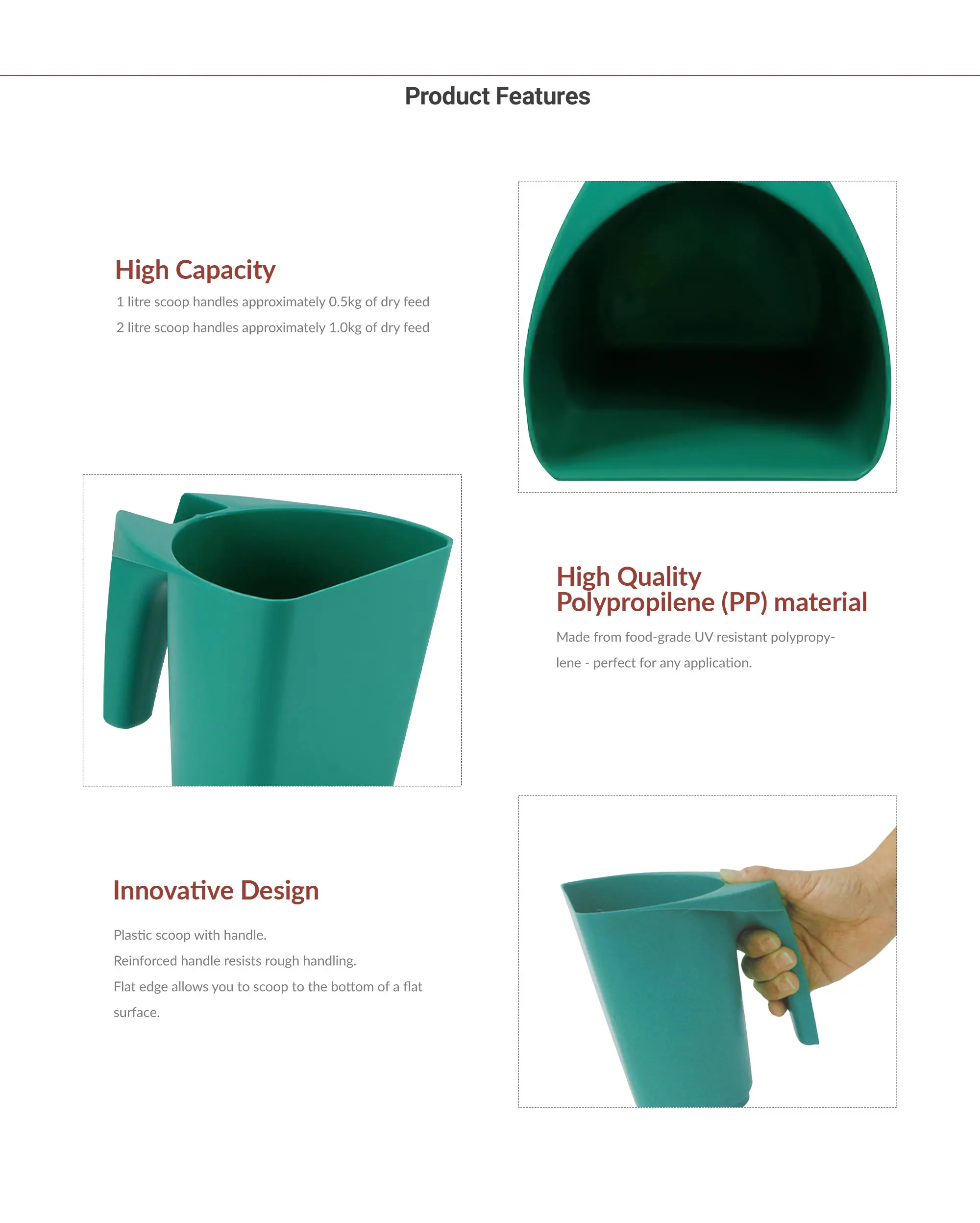 1L Grain Scoop with Handle - Efficient Animal Feed Measurement