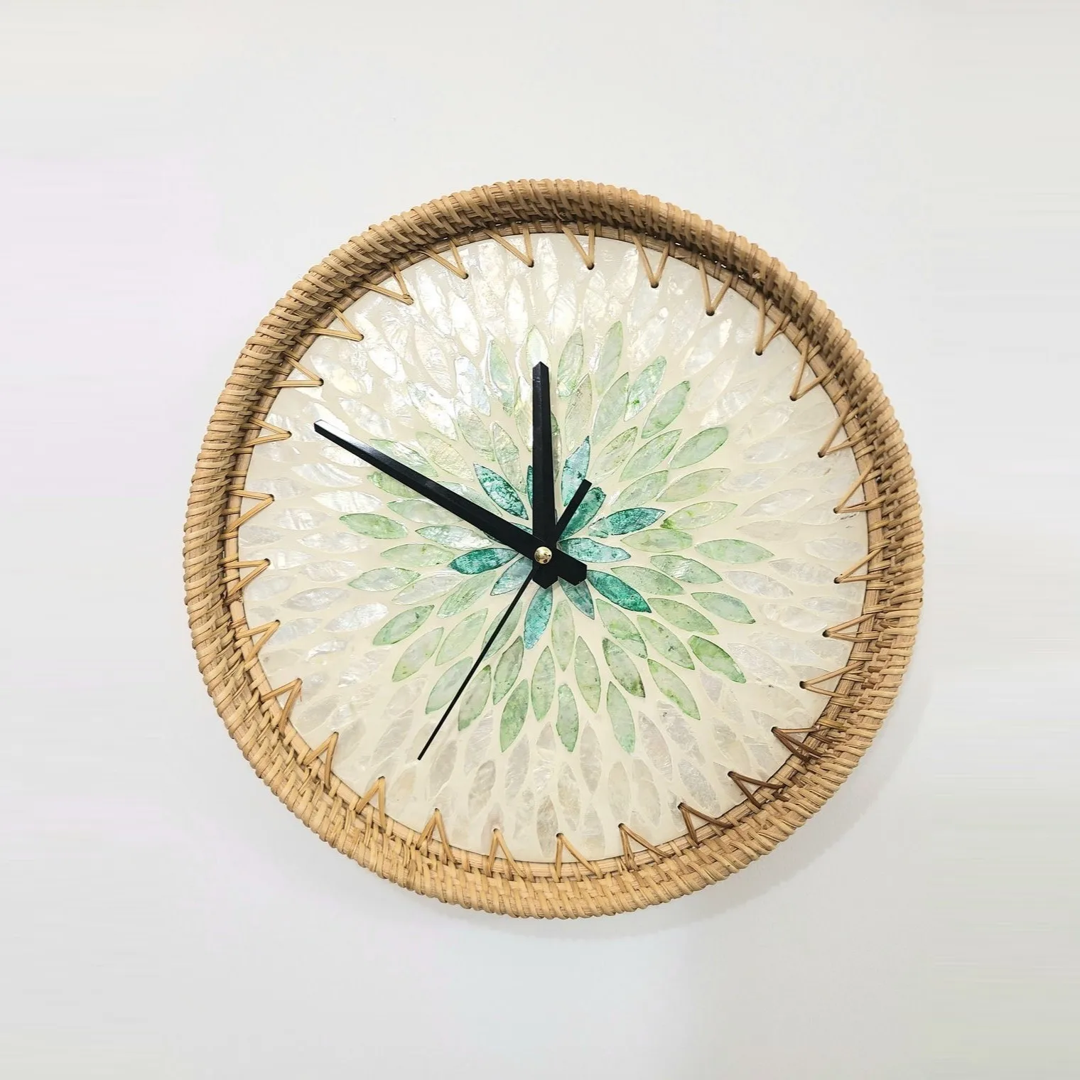 Beautiful Rattan Wall Clocks - Luxury Mother of Pearl Inlay
