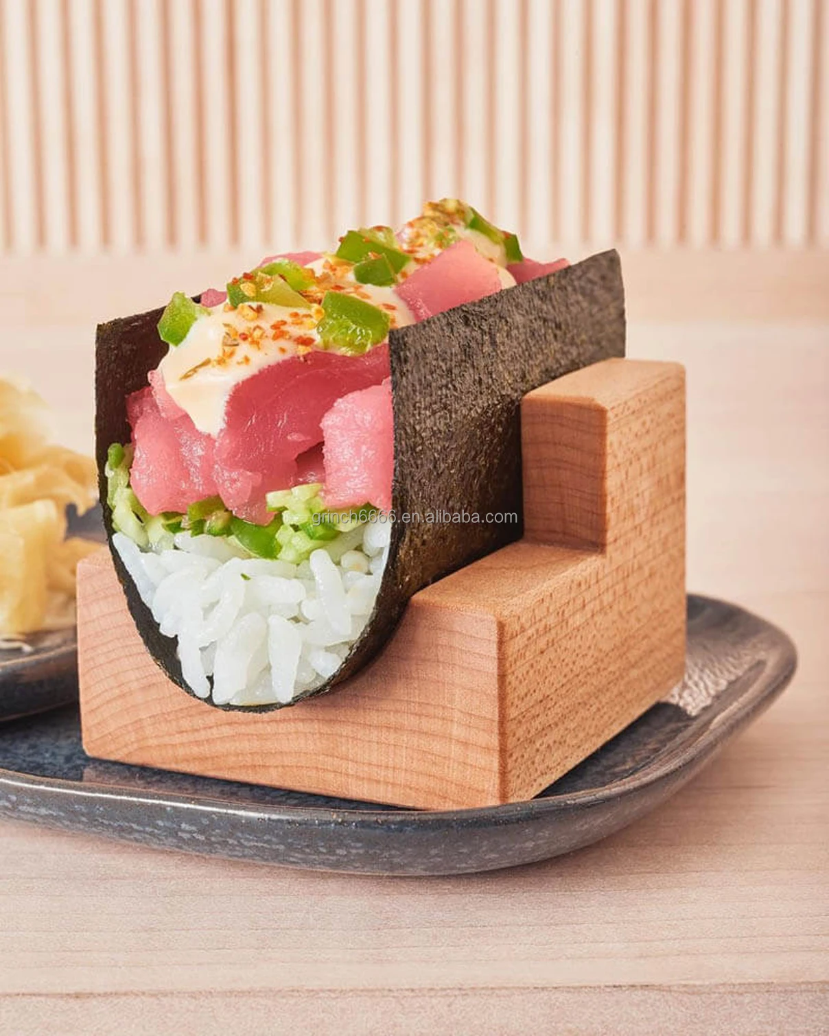 Wooden Temaki Hand Rolled Sushi Holder - Sustainable & Stylish