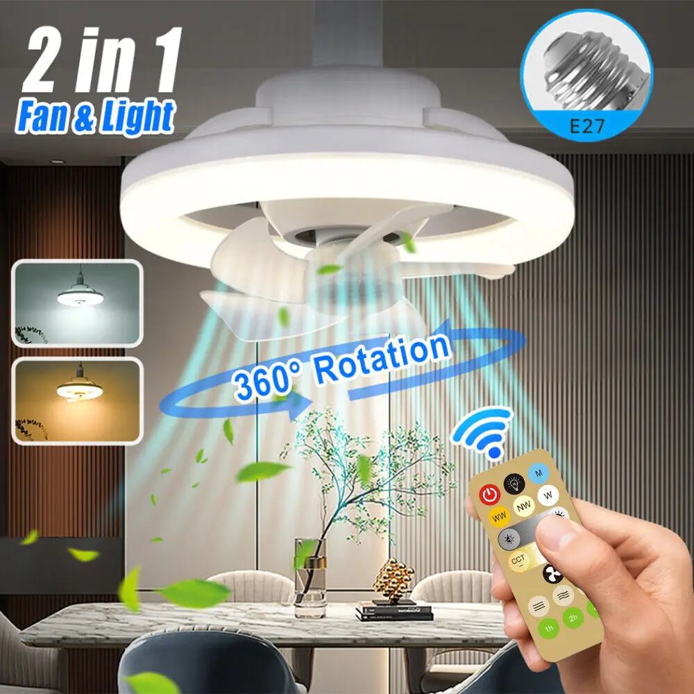 Dimmable Socket Fan Light with Remote - Ceiling Fans with Lights
