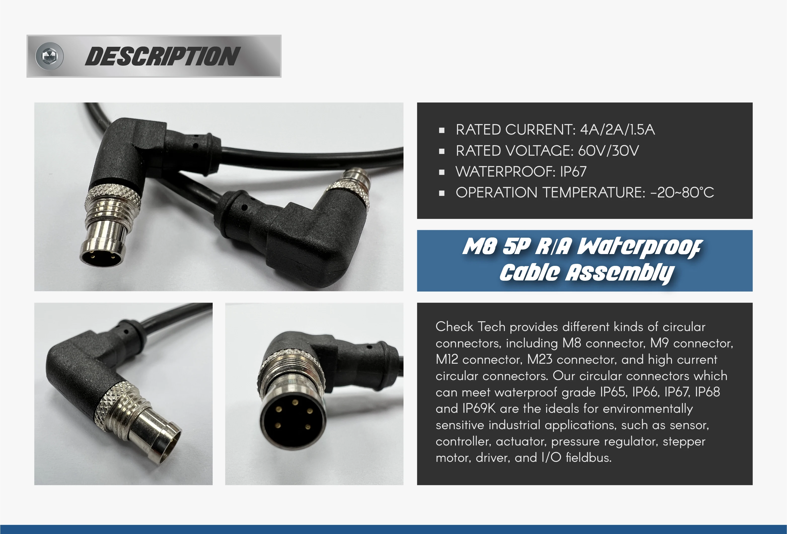 Panel M8 5pin Ip67 Waterproof Electric Wire Cable Field Assembly - Buy Electric Wire Cable,5pin ...
