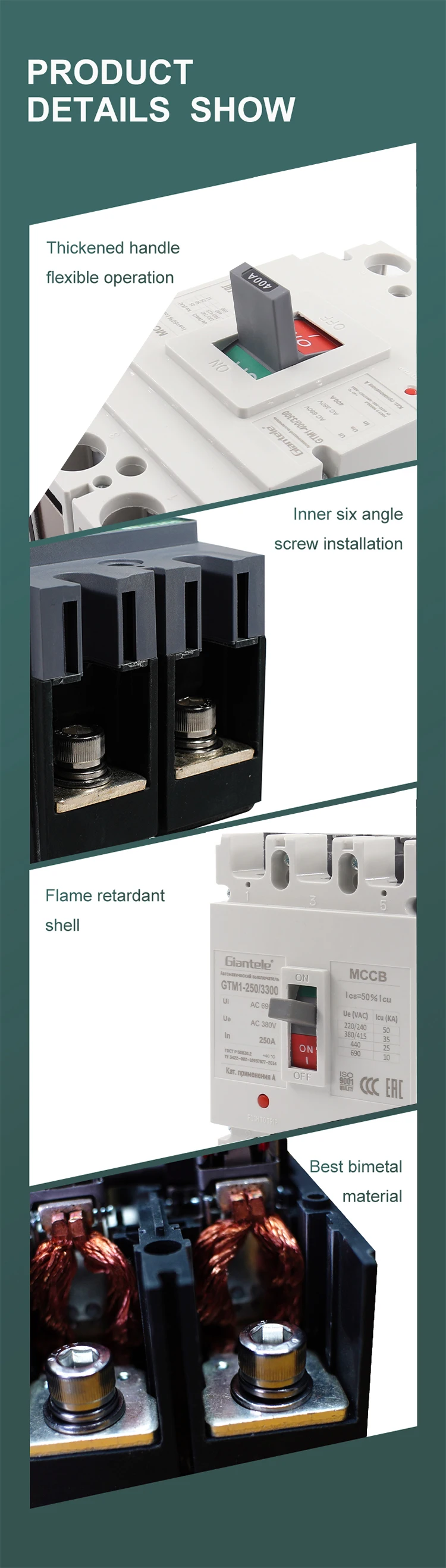 AC Mccb Circuit Breaker MCCB 3p 4p GTM1 63a 125a 250a