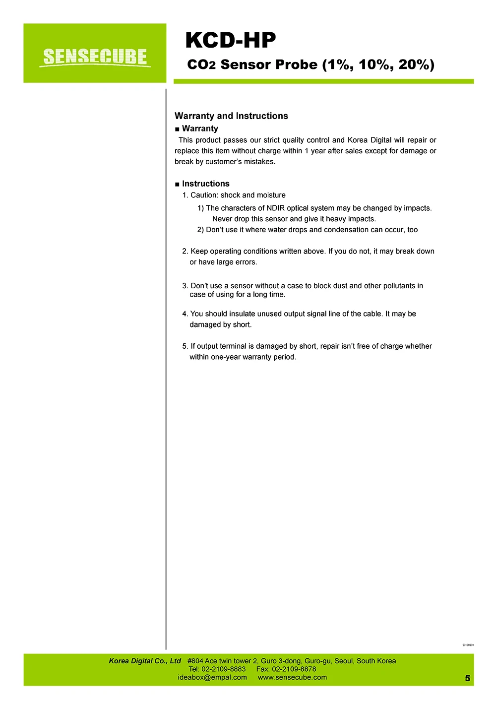 Sensecube Low Concentration Co2 Sensor Probe(~1%) Kcd-hp100 Excellent ...