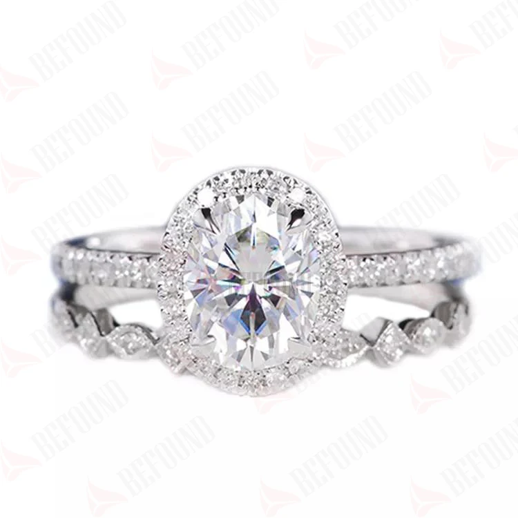 14k White Gold Wedding Band Oval Cut Diamond Ring 6x8mm Moissanite ...