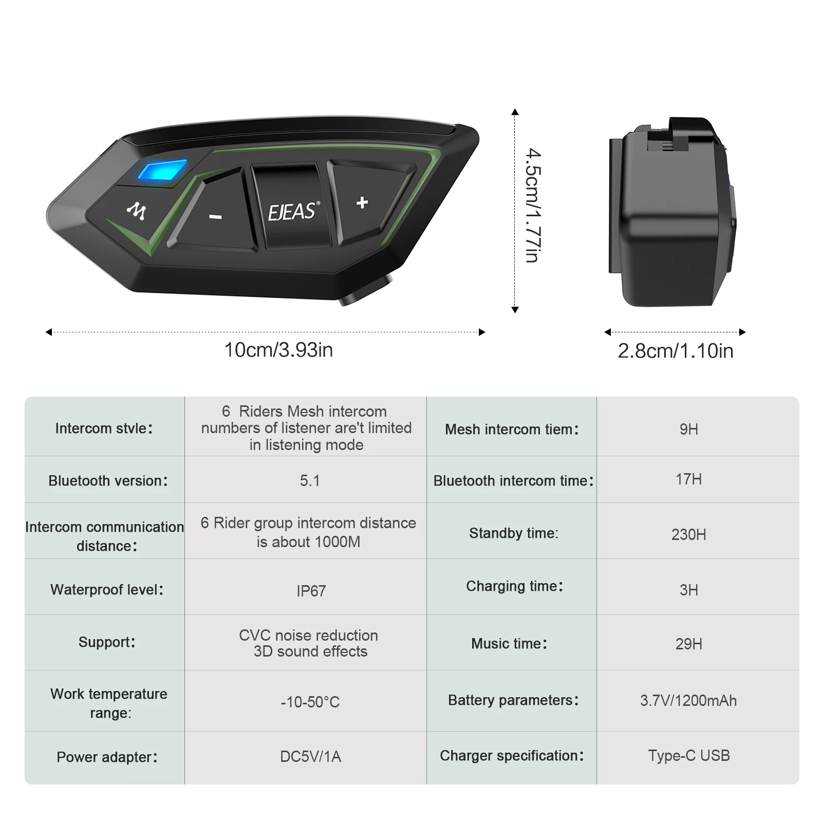 Ejeas Ms8-se Motorcycle Bluetooth Intercom Full Duplex 6-riders Wireless 1000 Meters Connect To ...