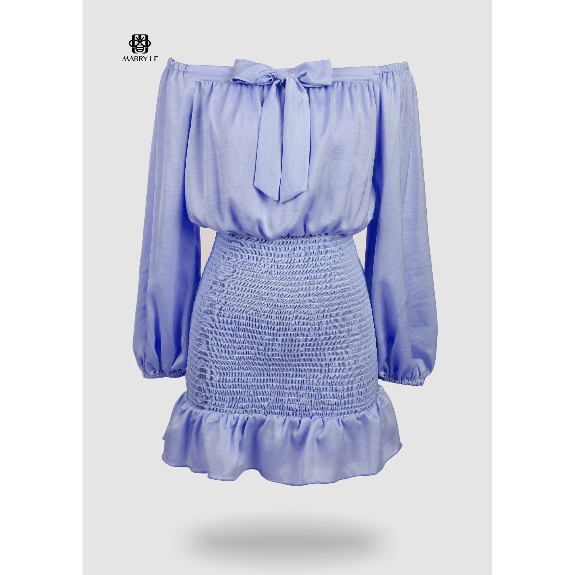 Off-shoulder Business Cornflower Blue Satin Dress - Md166 Women ...