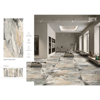 60x120cm Travertine Porcelain Tile Matte And Polished Surface Double Layer Wall Lime Stone Grey ...