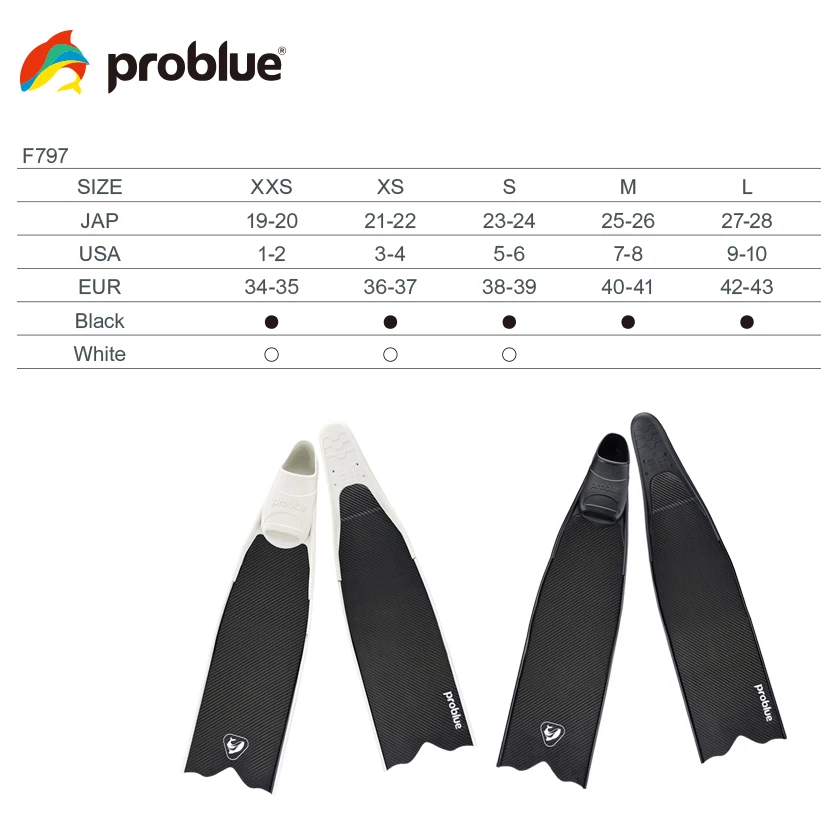 Problue F-797 Carbon Fiber Free Diving Fins - Adult Diving Fins