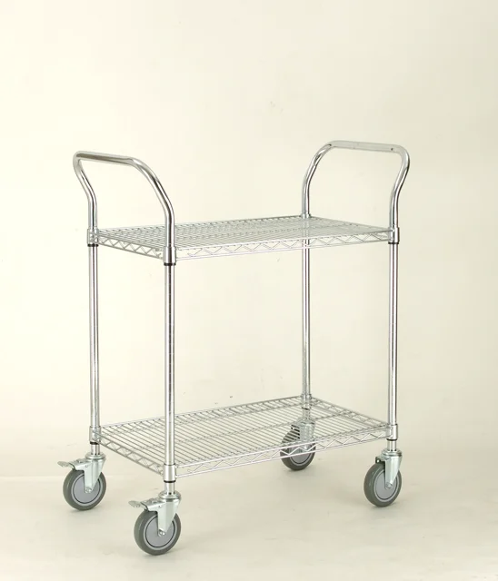 Chrome-Plated Wire Shelving Cart ESD Push Cart Wire Shelf Trolley ...