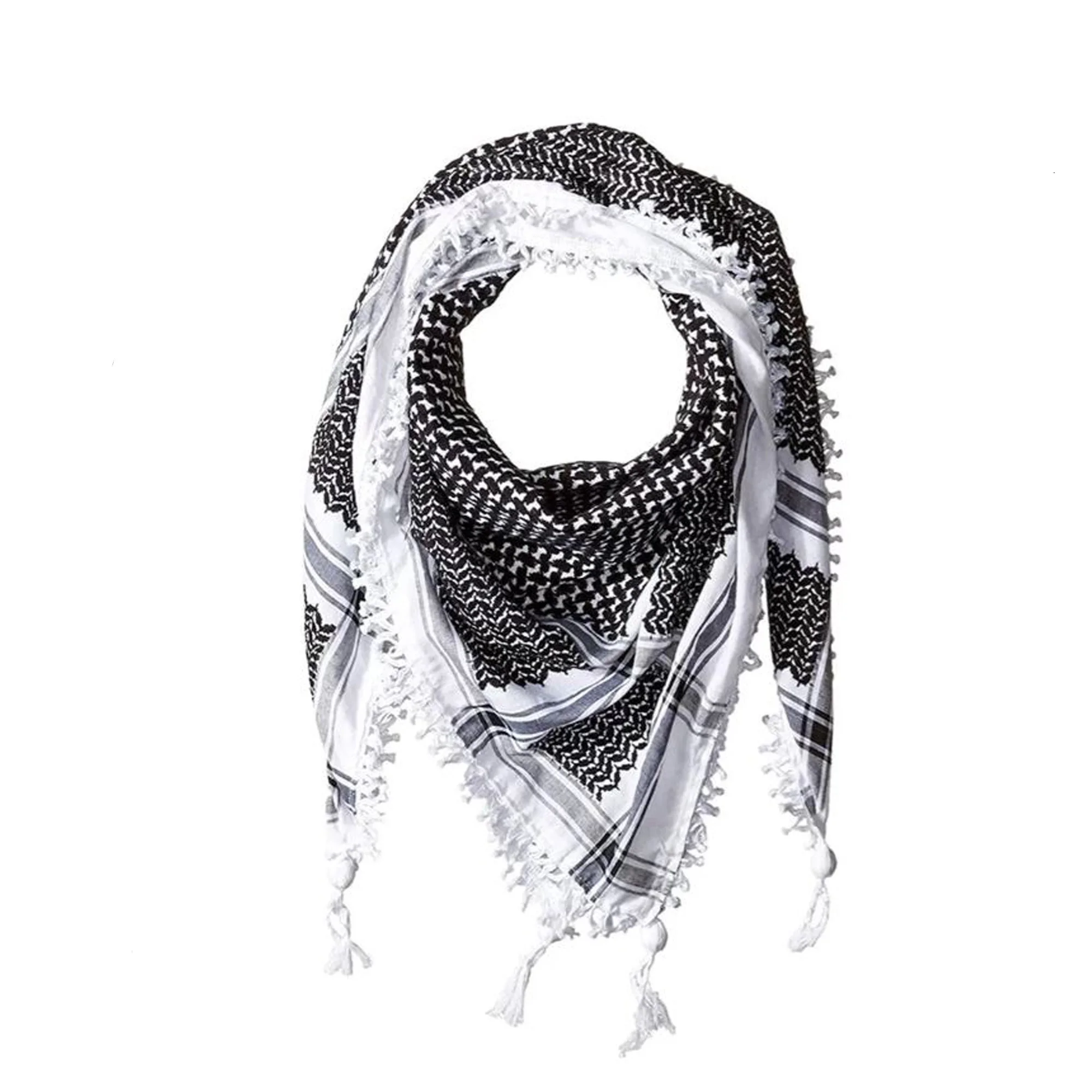 Black And White Shemagh Desert Keffiyeh Arafat Square Scarf Cotton ...
