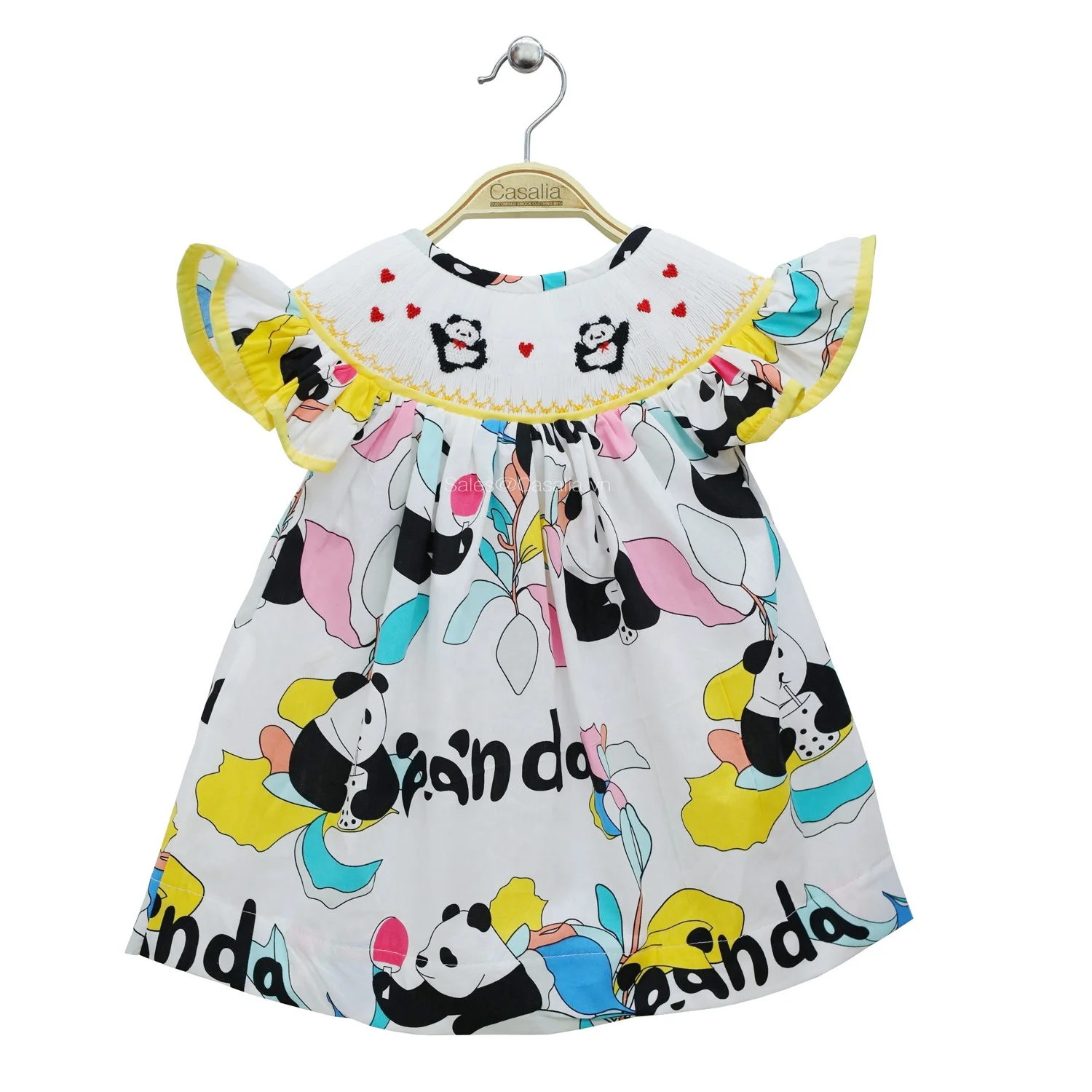 Hand Smocked Baby Girl Bishop Built In Panda Bear,Smocking Pijama For ...