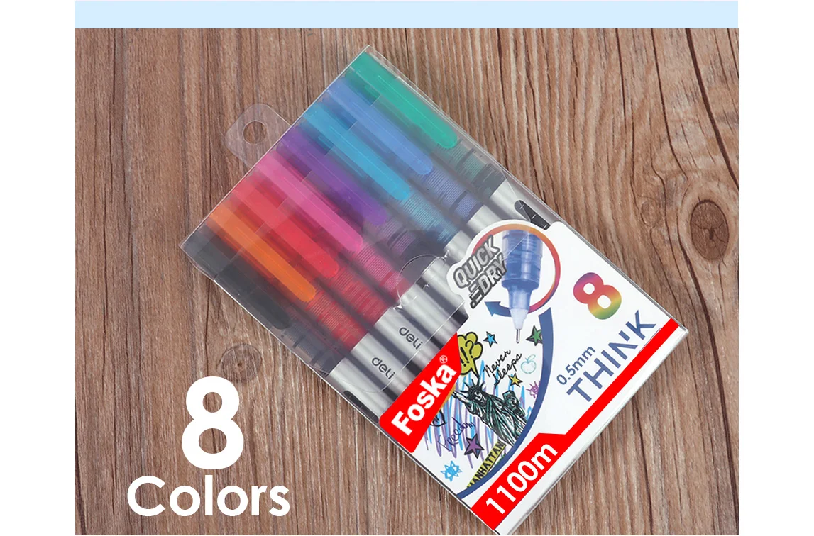 Foska Popular 8 Colors 0.5mm Roller Pens for Students Gel Pen Set for ...