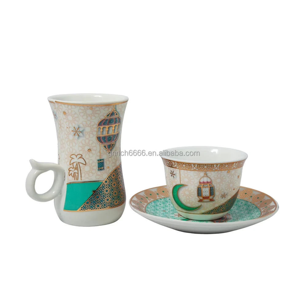 Ceramic Arabic Cups with Saucer Set Arabic Coffee Cups Set Ramadan Gift ...