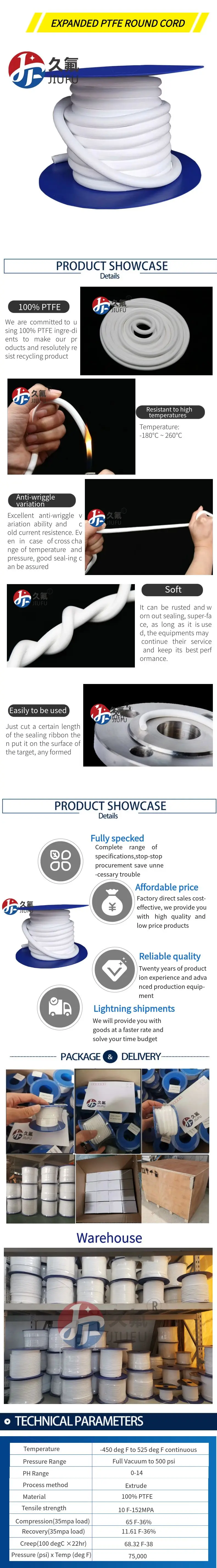 JF-PTFE Expanded Polytetrafluorethylen Gasket Soft Valve Stem Packing ...