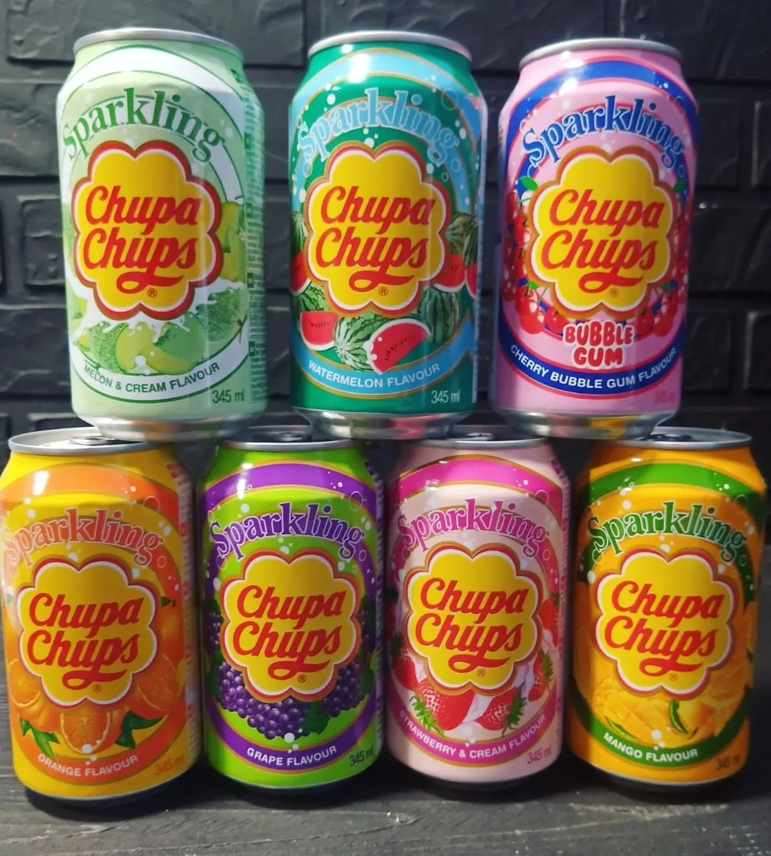 Buy Chupa-chups Sparkling Strawberry Cream Flavour Soft Drink Cans 345ml (strawberry,Orange ...