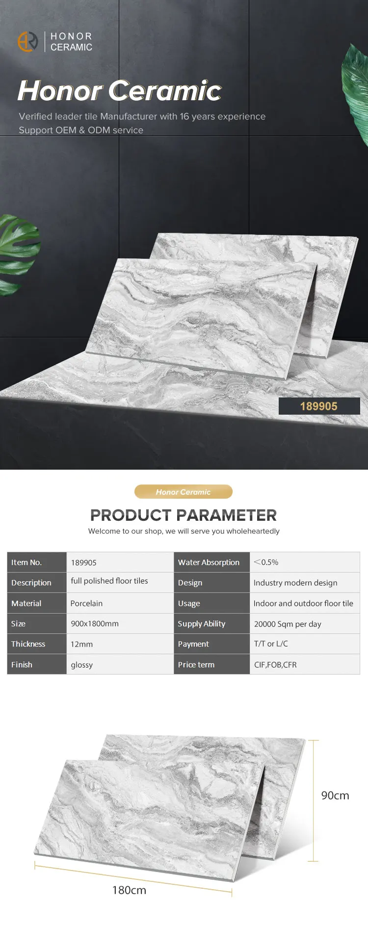 Full Size 90x180 Marble Look Porcelanato Porcelain Floor Porcelain Tile ...