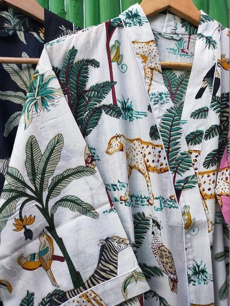 Tiger Print Robe Dress Women's Long Kimono Jungle Safari Cotton Kimono ...