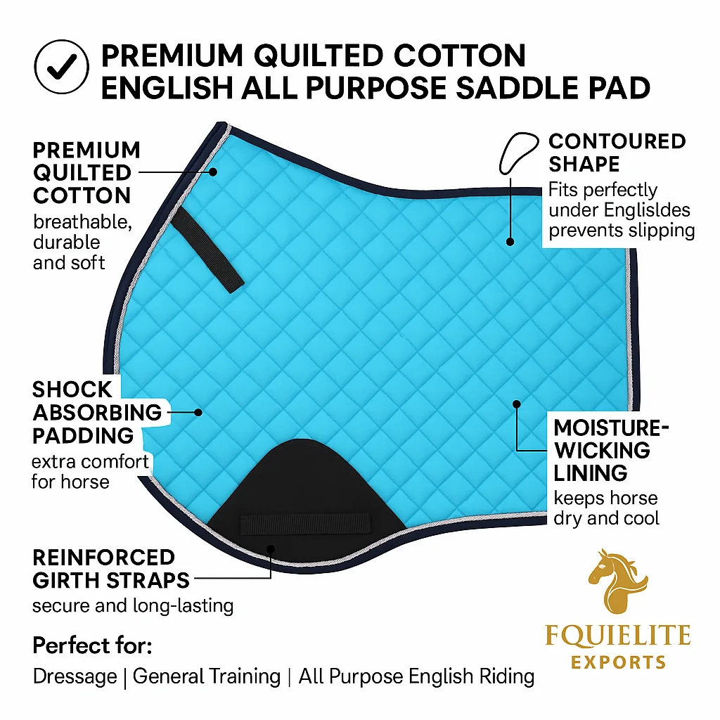 English Horse Saddle Pad White Quilted Cotton Wither Relief Half Pad ...