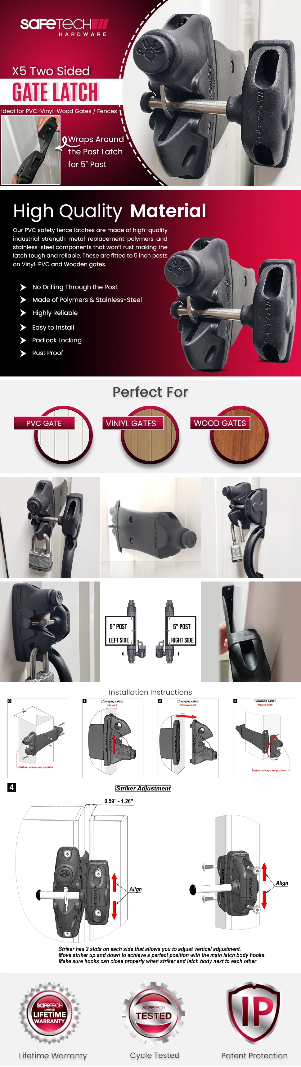 Safetech Vinyl Wrap Around Gravity Gate Latch Pvc Push Button Easy ...