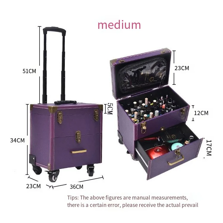 Rolling Travel Lockable Rolling Train Case With Mirror Drawers Makeup ...
