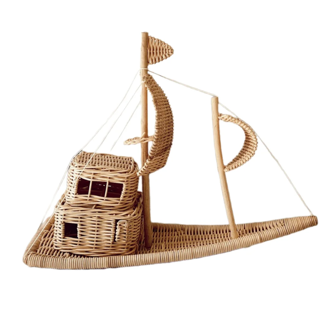 Elegant Design Wooden boho style rattan boat hanging customized color ...