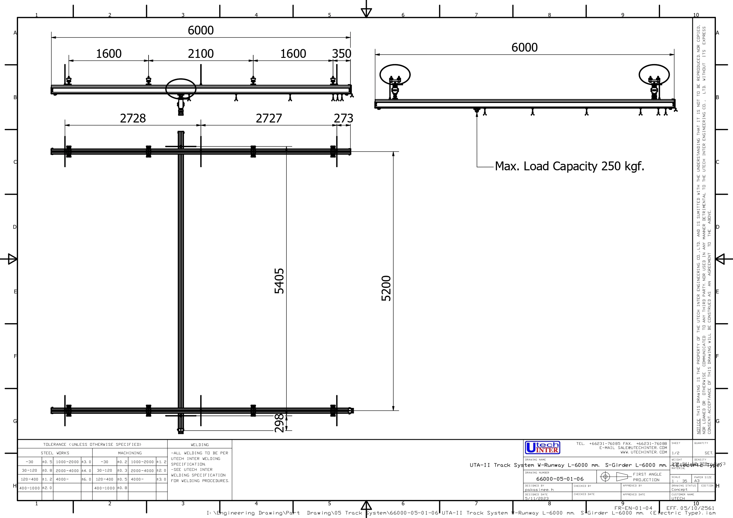 Overhead Rail Assist Device Uta-ii W-runway L-6000mm.s-girder L-6000mm ...